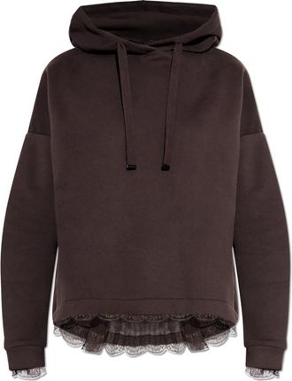 AllSaints Femme, Sweatshirts et sweats &agrave; capuche, Brun, Taille: 42 FR Nia Lace Relaxed Fit Sweat &agrave; capuche