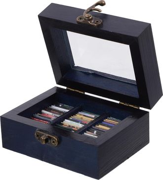 DOITOOL Miniatur Bücherregal Modell aus Holz mit Mini Büchern Miniaturmöbel Dekoration für Schreibtisch Wohnzimmer und Büro Stressabbau Bücherbox Praktisches 