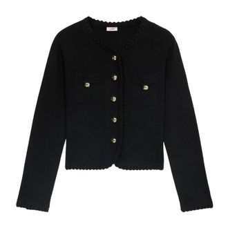 Oltre Strickjacke mit gearbeiteten Kanten - - Knitwear - Damen - Schwarzk - XL