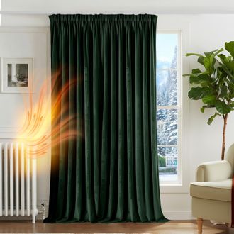 Deconovo Samtvorhang Blickdicht Gardinen mit Kr&auml;uselband Velvet Curtains Samt Vorh&auml;nge Thermovorhang f&uuml;r Wohnzimmer Schlafzimmer, 260x300cm(H&ouml;hexBreite), Waldg