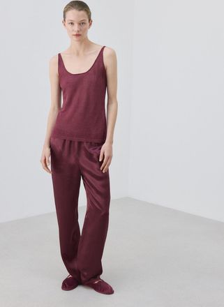 Mango Pantalon satin&eacute; taille &eacute;lastique grenat - Femme - S - MANGO