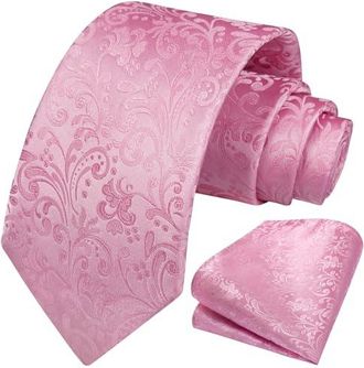 Hisdern Cravate Homme de Mariage et Mouchoir de Poche Motif Floral, Rose