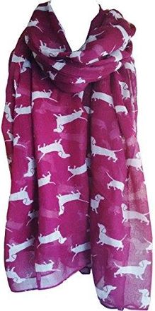 GlamLondon Écharpe imprimé teckel - Mini chien saucisse - Pour femme - Long chiots - GlamLondon Wrap - Rouge - Large