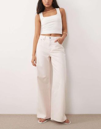 Abercrombie & Fitch Jean large &agrave; taille haute - Rose clair