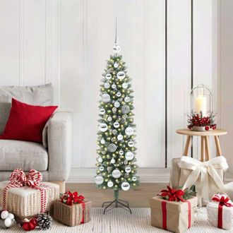 vidaXL K&uuml;nstlicher schlanker Weihnachtsbaum Gr&uuml;n und Wei&szlig; 120 cm vidaXL