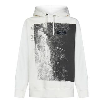 Balmain Wei&szlig;e Baumwollhoodie mit Fotodruck - - Sweatshirts & Hoodies - Herren - Wei&szlig; - M