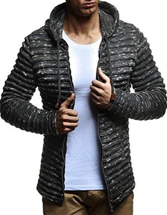 LEIF NELSON Veste Homme en Tricot avec Capuche Veste Sweat Hiver à Manches Longues LN20724 Anthracite Taille 3XL