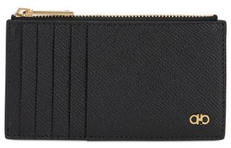 Ferragamo Mens Card Holder Gancini Black Calfskin Wallets & Cardholders