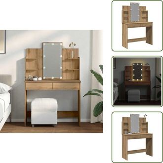 vidaXL The Living Store - vidaXL Schminktisch mit LED-Leuchten Artisan-Eiche 96x40x142 cm