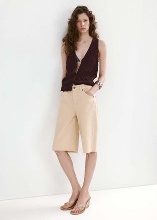 Mango Gestrickte Weste mit Ajourmuster und V-Ausschnitt schokolade - Damen - XXS - MANGO