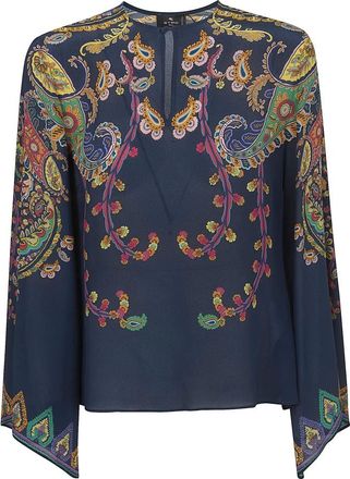 Etro Femme, Blouses et Chemises, Multicolore, Taille: 36 FR Chemisier en soie &agrave; imprim&eacute; floral cachemire plac&eacute;