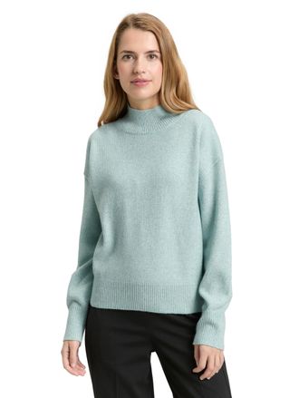 Tom Tailor Damen 1049190 Oversize Strickpullover mit Stehkragen, 39067-White Moss Melange, XL