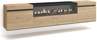 Skraut Home | TV-Schrank, Lowboard | f&uuml;r Wohnzimmer und Esszimmer | 200x45x35cm | F&uuml;r TV-Ger&auml;te bis zu 80 | Elektrokamin. Ma&szlig;e | H&auml;ngend | Moderner Stil | Eiche S