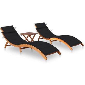 vidaXL Vidaxl - Sonnenliegen 2 Stk. mit Tisch und Auflagen Massivholz Akazie