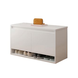 Generic Schuhbank mit Sitzfläche Holzrahmen Starke Tragfähigkeit Abnehmbare Regale Modernes Einfaches Schuhregal für Schlafzimmer Wohnzimmer Flur(White,60cm)