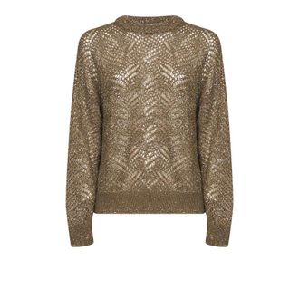 Brunello Cucinelli Femme, Pulls, Brun, Taille: 38 FR Pull en maille ajour&eacute;e orn&eacute; de sequins