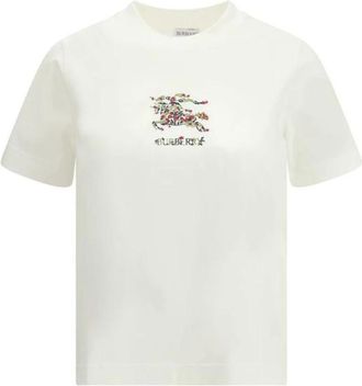 Burberry Femme, Tops, Blanc, Taille: 40 FR Cotton Crew Neck T-Shirt