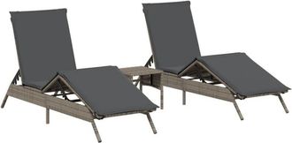 vidaXL Vidaxl - Chaises longues lot de 2 avec table gris r&eacute;sine tress&eacute;e