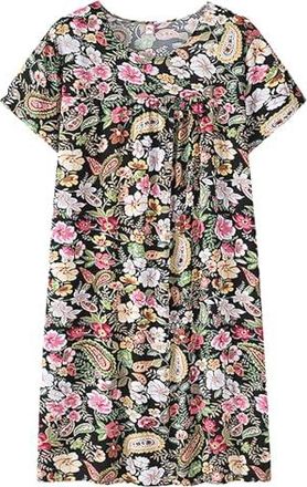 Generic Robe de nuit dété en coton à manches courtes pour femme du milieu - Nouveau ajustement ample - Vêtements de nuit pour personnes âgées - Robe grande ta