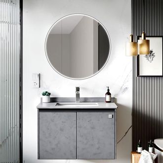 Talos Talos - Spiegelschrank mit Beleuchtung Black Nova Ø60 cm schwarz - Spiegelschrank Bad mit 2 Ablageflächen - Aluminium - Rückwand verspiegelt