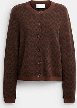 Coach Signature Cardigan mit Knopfleiste f&uuml;r Frauen in Braun, Gr&ouml;&szlig;e X-Klein | Wolle