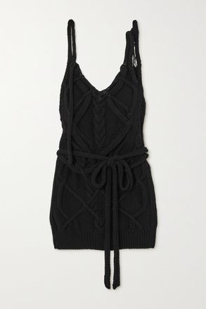 Dries Van Noten Tanktop Aus Baumwolle In Zopfstrick Mit Distressed-details - Schwarz