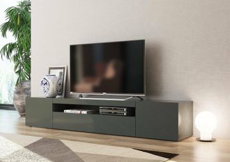 Dmora TV-Schrank Jesse, niedriges Wohnzimmer-Sideboard mit 3 T&uuml;ren, Fernsehst&auml;nder-Basis, 100 % Made in Italy, 200 x 40 x 37 cm, gl&auml;nzendes Anthrazit