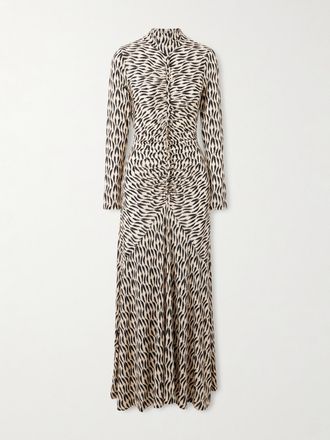 Ulla Johnson Ida Oberteil Aus Bedrucktem Stretch-jersey Mit Stehkragen, Raffungen Und R&uuml;schen - Grau