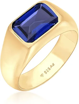 Elli Ring - Ring Siegelring Laborgezüchteter Saphir Dunkelblau - Gr. 52 MM - in Gold - für Damen