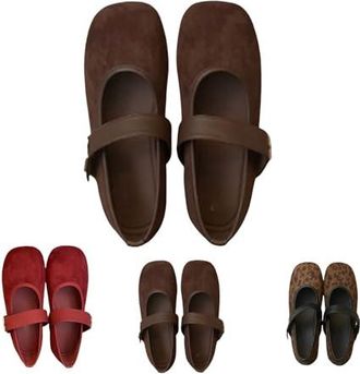 Generic Ballerines plates pour femme, bout rond, chaussures plates confortables à enfiler avec sangle réglable, chaussures plates Mary Jane confortables rétro