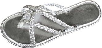 Generic Tongs confortables pour femme - Pantoufles creuses d&eacute;contract&eacute;es - Sandales plates, Argent&eacute;., 6.5 UK 3X-Narrow