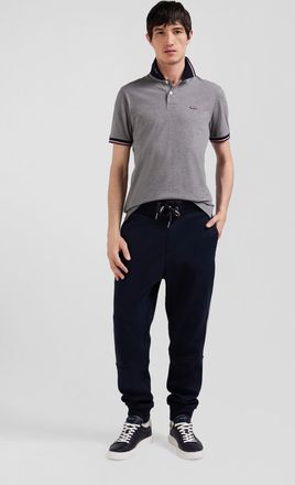 Eden Park Polo Manches Courtes En Coton Stretch Gris Col Jacquard Eden Park Coupe Slim