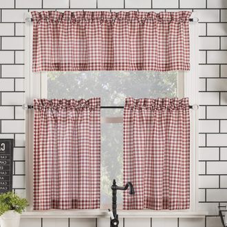 No. 918 Parkham Farmhouse Plaid Semi-Sheer Gardinenstange Gardine Küchenvorhang Volant Nr.918 54 x 24 3-Piece Set rot/weiß
