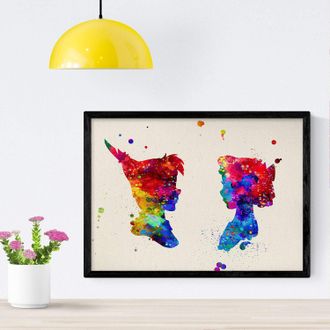 Nacnic Poster Bild von Peter Pan und Tinkerbell. Aquarell Design Poster mit Filmen und cine.Imágenes des Kinos und Filmen für die Innendekoration. A4-Format