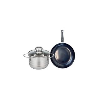 Fackelmann ELO 9709550 Batterie de cuisine 2 pi&egrave;ces, Ensemble de 1 Po&ecirc;le de cuisson 20 cm et 1 faitout 16 cm Elo Prima Brillant, inox, induction, Noir