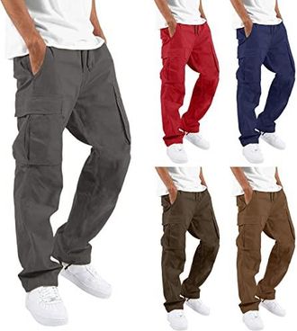 Generic Pantalon cargo pour homme - Pantalon de jogging cargo décontracté - Pantalon de travail pour homme - Taille élastique - Pantalon dentraînement avec pl