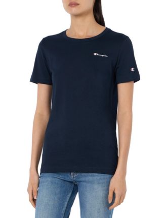 Champion Damen Legacy Icons W Small Script Logo S/S Crewneck T-Shirt, Marineblau, M