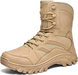 Generic GLDFW Bottes mi-mollet tendance à lacets pour homme Bout rond Bottes de motocross Chaussures de marche décontractées, sable, 41 1/3 EU