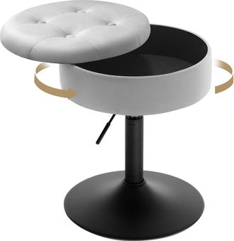 Woltu Schminktisch Stuhl, Sitzhocker mit Stauraum, Hocker H&ouml;henverstellbar aus Bequemem Samt, 360&deg; drehbar, F&uuml;r Schlafzimmer, Wohnzimmer, Esszimmer, Hellgra