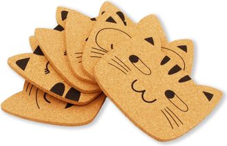 Winkee Katzen Familie I 6 Verschiedene Katzengesichter Korkuntersetzer in s&uuml;&szlig;en Designs I Hochwertige Coaster f&uuml;r Gl&auml;ser, Tassen, Becher I Cute Cat Family