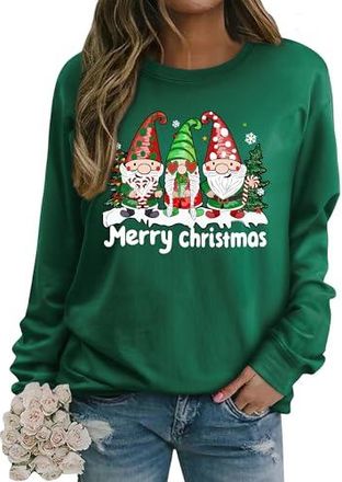 Dresswel Pull de No&euml;l pour femme avec inscription &laquo; Merry Christmas &raquo; - Sweat dr&ocirc;le - Imprim&eacute; nains - Coton - Pull de No&euml;l - Hauts de No&euml;l - Pull de No&euml;l pour 