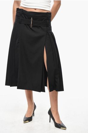 Alexander McQueen Wool Accordion Midi Skirt with Belt Größe 42