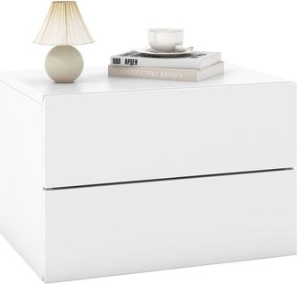 Costway Table de Chevet Suspendue, Table de Chevet Murale 2 Tiroirs, Tiroir Suspendu, Etagere Murale Tiroir pour Chambre, Salon, 42 x 30 x 28 cm (Blanc)