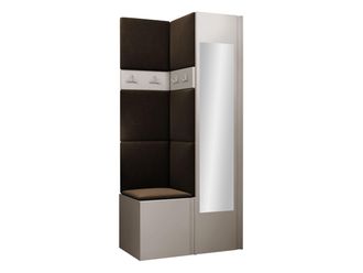 Mirjan24 Garderoben-Set Monati XXV, Kleiderschrank mit Spiegel, Schuhschrank, 2X Kleiderhakenbrett, Gepolstertes Paneel/Wandpaneel, 4 Doppelhaken, Flurgarderob