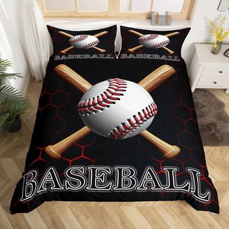 Generic Bettw&auml;sche 135x200 Baseball Bettbezug 135 x 200 Jungen Bettw&auml;sche-Sets mit Rei&szlig;verschluss 3D Weiche Mikrofaser Kinderbettw&auml;sche mit 2 Kissenbez&uuml;ge 80x