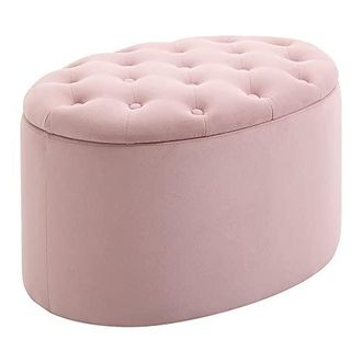 HOMCOM Sitzbank mit Stauraum Polsterbank mit Samtoptik, Sitztruhe Ovale Form, Truhenbank f&uuml;r Wohnzimmer Schlafzimmer Flur 71 x 52 x 42 cm, Rosa