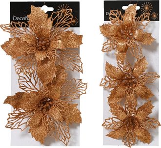 Kaemingk Weihnachtsstern Blüte künstlich 11 & 16cm mit Clip 5er Set - Glitzer Christbaumschmuck Kunstblumen Weihnachten - Christstern Deko Weihnachtsblume - Bl