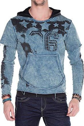 Cipo & Baxx Sweat-shirt à col rond pour homme - Design à manches longues - Bleu - Medium