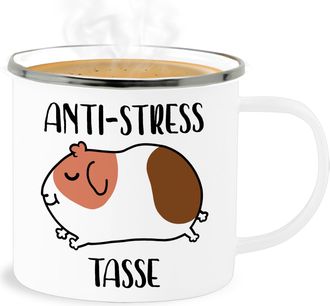 Shirtracer Emaille Becher Blechbecher - Statement Sprüche - Anti Stress Meerschweinchen - 300 ml - Weiß Silber - sarkasmus stres spruch antistress spruechen guin