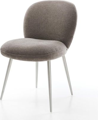 DELIFE Esszimmerstuhl Nube-Flex Strukturstoff Soft Taupe 4-Fu&szlig; konisch Edelstahl Taschenfederkern, Esszimmerst&uuml;hle